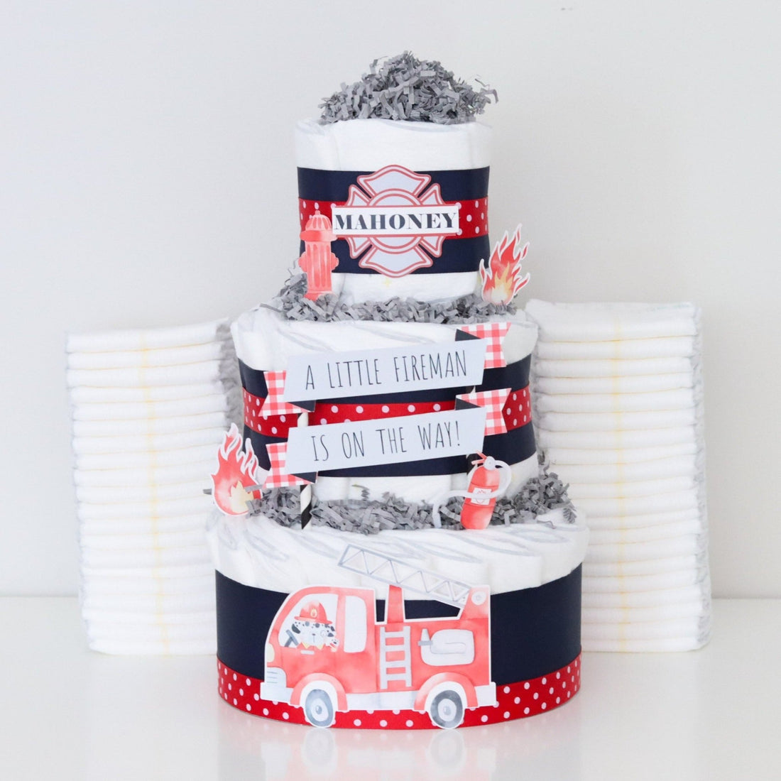 Fire Truck Diaper Cake | Baby Gift for Firefighter – Baby Blossom Company